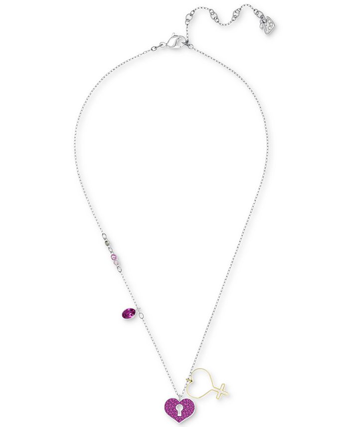 Swarovski Two-Tone Pavé Heart Lock Pendant Necklace, 14-4/5" + 3 ...
