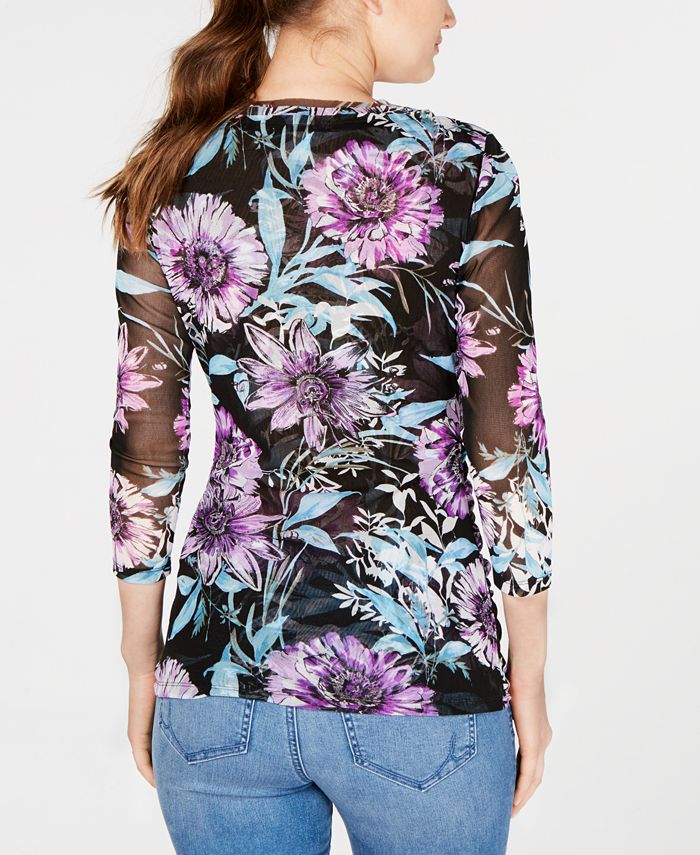 INC International Concepts I.N.C. Floral-Print Mesh Top, Created for ...