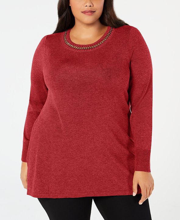JM Collection Plus Size Chain-Detail Tunic Sweater, Created for Macy's ...