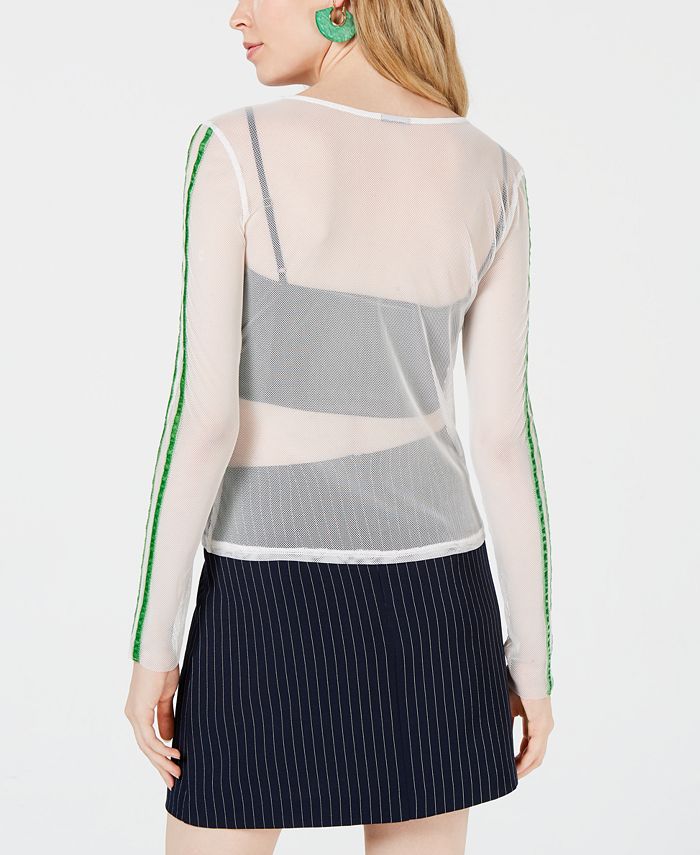 PROJECT 28 NYC Mesh Striped-Sleeve Top - Macy's