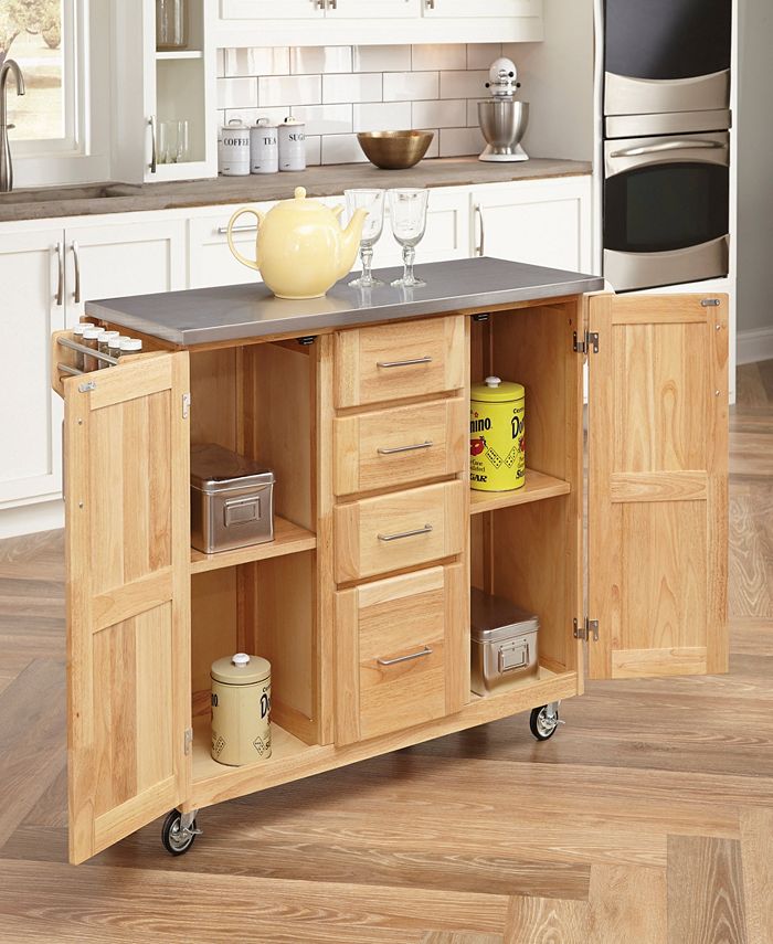 Home Styles Natural Breakfast Bar Kitchen Cart with Stainless Steel Top ...
