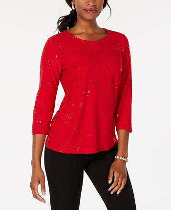 JM Collection Sequined Jacquard Top, Created for Macy's - Macy's