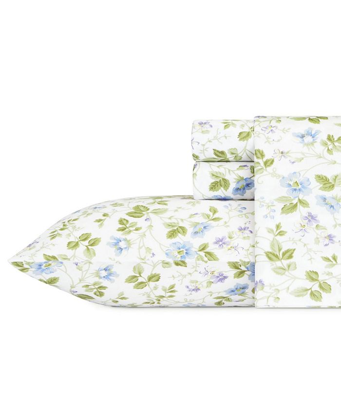 Laura Ashley Spring Bloom Cotton Sateen 4 Piece Sheet Set, Queen - Macy's