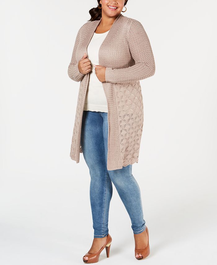 Belldini Plus Size Open-Front Pointelle Cardigan - Macy's