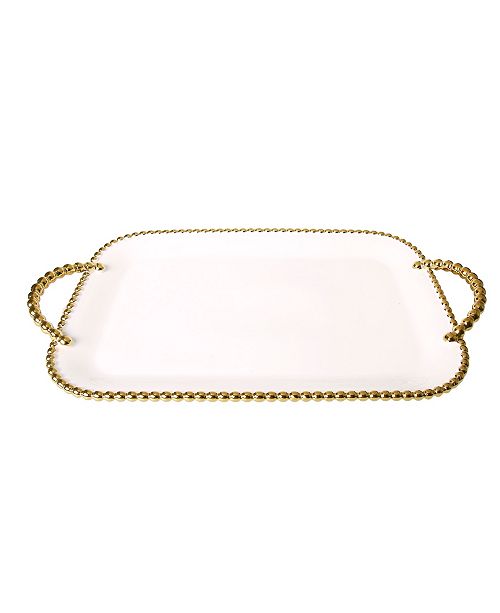 Classic Touch Porcelain Tray With Gold Beaded Borders and Handles ...