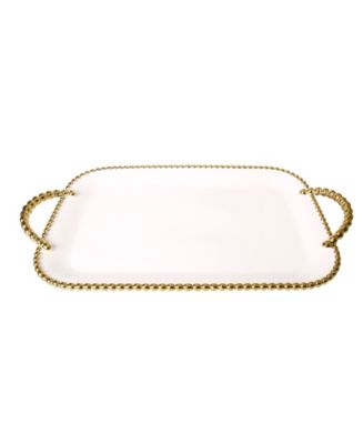 Classic Touch Porcelain Tray With Gold Beaded Borders and Handles - Macy's