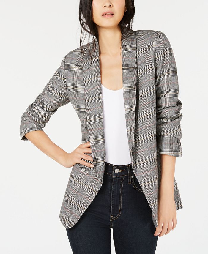 Bar III Open-Front Plaid Blazer, Created for Macy's - Macy's