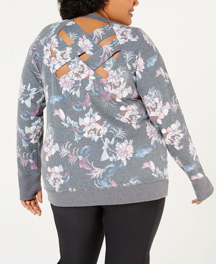 Ideology Plus Size Printed Lattice-Back Top, Created for Macy's - Macy's