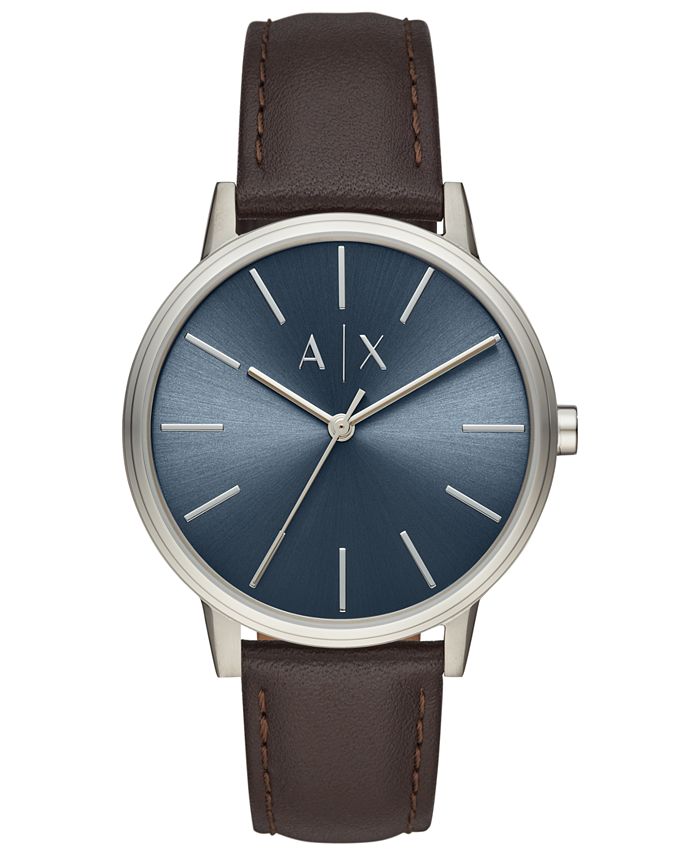 A|X Armani Exchange Men's Cayde Brown Leather Strap Watch 42mm - Macy's