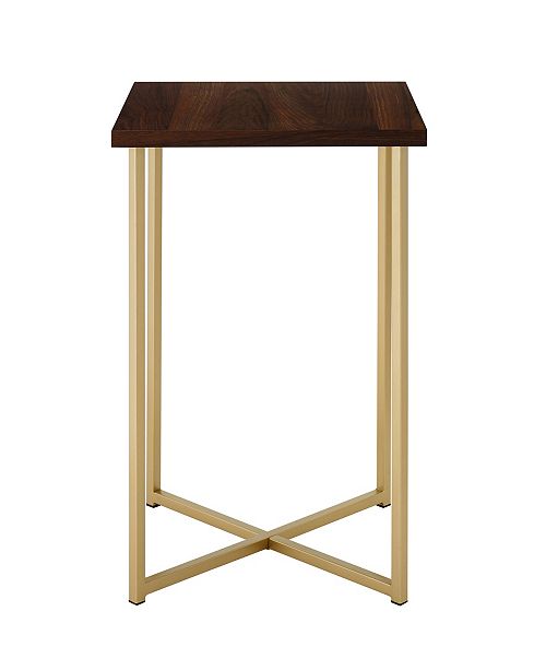 Walker Edison 16 inch Square Side Table with Dark Walnut Top and Gold ...