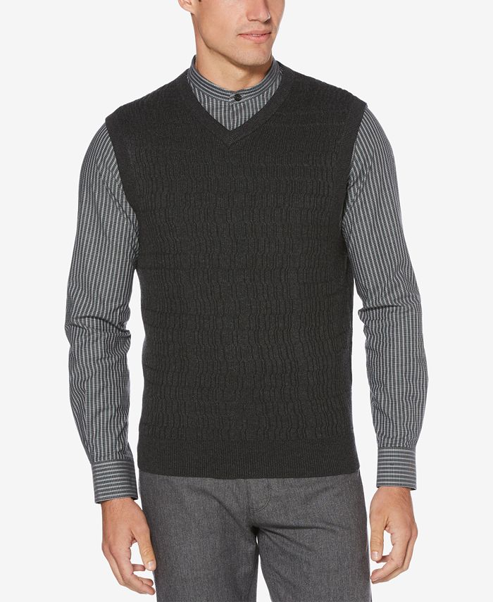 Perry Ellis Men's Textured V-Neck Sweater Vest - Macy's