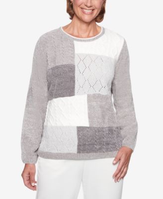 Alfred Dunner Stocking Stuffers Colorblocked Textured-Knit Sweater - Macy's