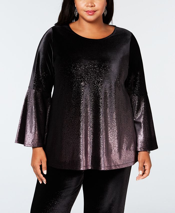 Alfani Plus Size Metallic Velvet Top, Created for Macy's - Macy's