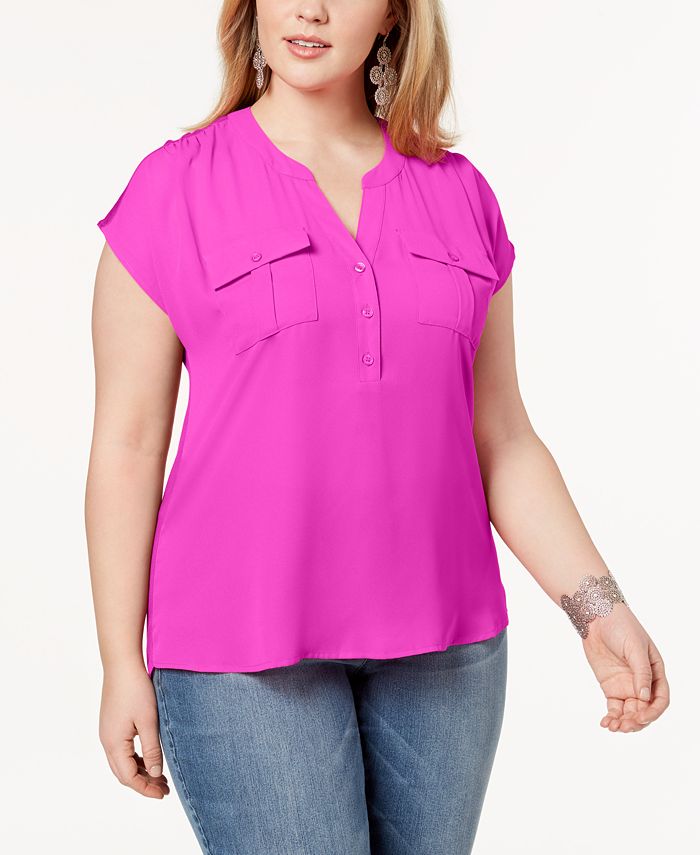Inc International Concepts Inc Plus Size Mixed Media Utility Shirt