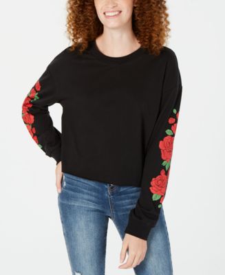 Rebellious One Juniors' Rose Long-Sleeved Graphic T-Shirt - Macy's