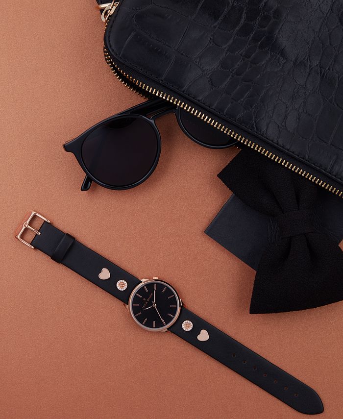 Thom Olson Women's Black Leather Strap Watch 34mm - Macy's