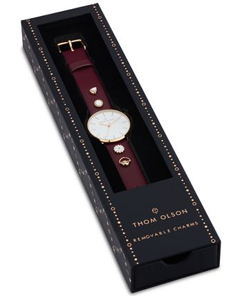 Thom Olson Women's Burgundy Leather Strap Watch 34mm - Macy's