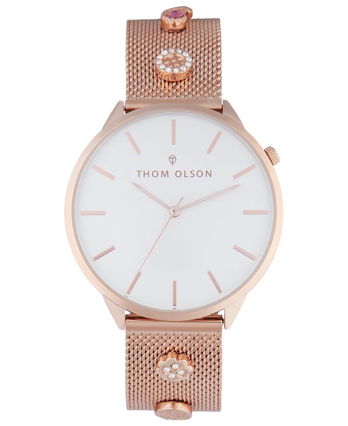 Thom Olson Women's Rose Gold-Tone Mesh Bracelet Watch 40mm - Macy's
