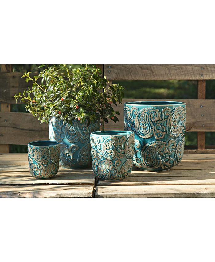 IMAX Paisley Blue Planters - Set of 4 - Macy's