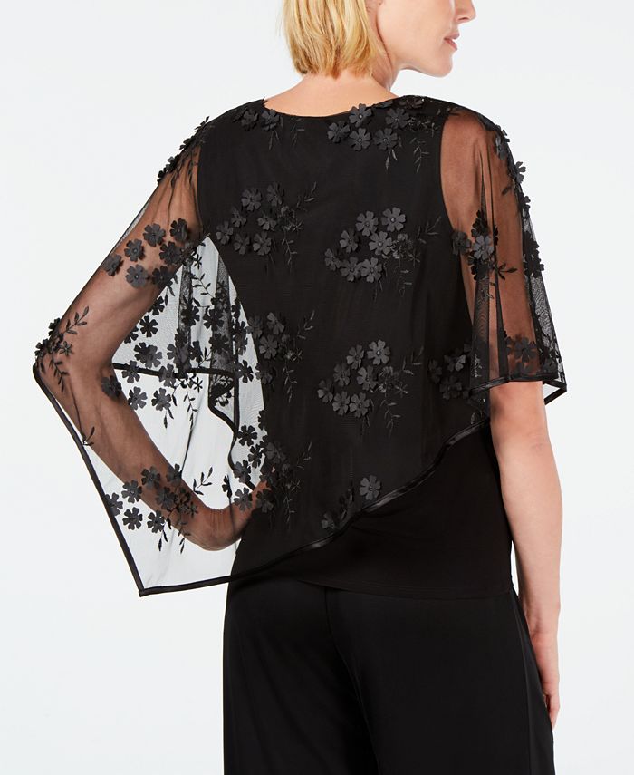 MSK 3D Floral Appliqué Overlay Top - Macy's