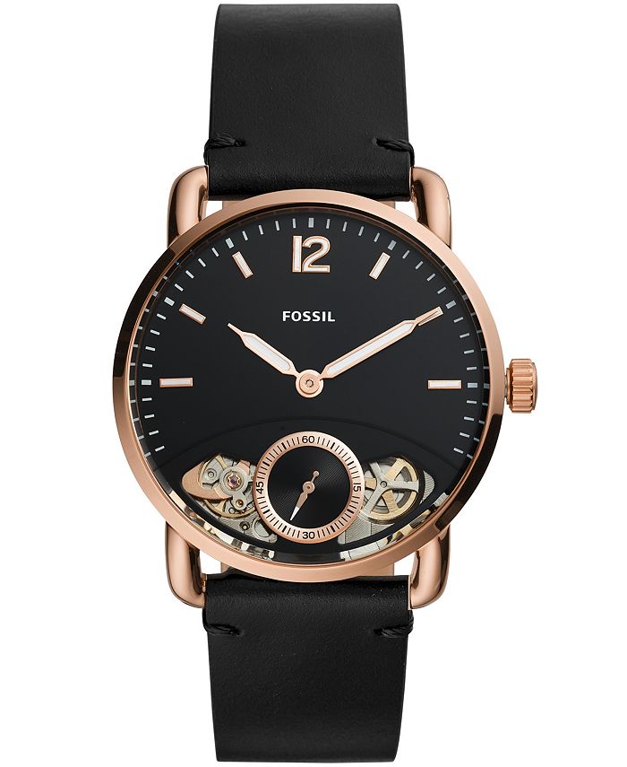 Fossil Men's Commuter Twist Black Leather Strap Watch 42mm - Macy's