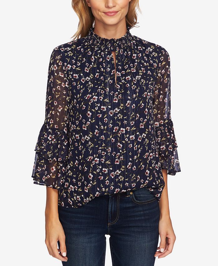 CeCe Printed Ruffle-Sleeve Blouse - Macy's