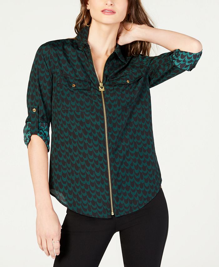 Michael Kors Zip-Up Roll-Tab Printed Top, in Regular and Petite Sizes ...