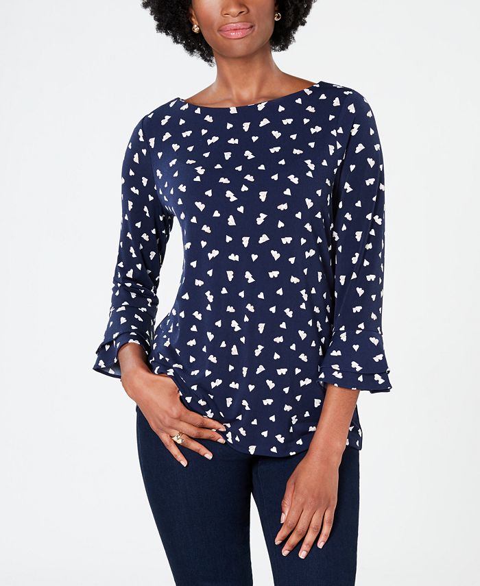 Charter Club Double-Heart Print Ruffle-Sleeve Top, Created for Macy's ...