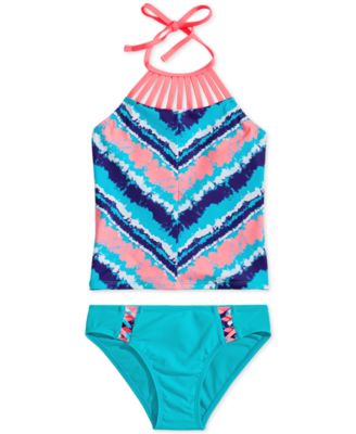 Breaking Waves Big Girls 2-Pc. Printed Strappy-Neck Tankini - Macy's