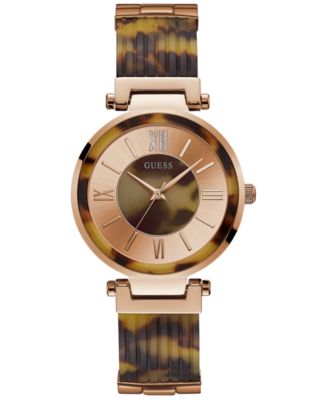 GUESS Women's Tortoise-Look Resin Half-Bangle Bracelet Watch 36.5mm ...