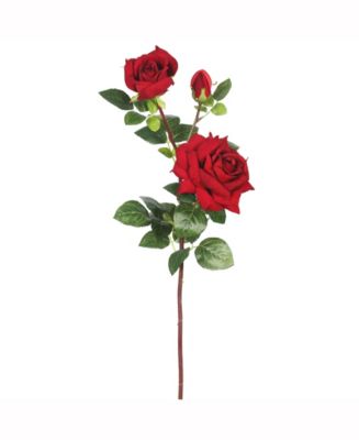 Vickerman 35 inch Artificial Large Red Velvet Rose Featuring 3 Blossoms ...