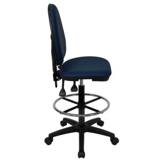 Mid-Back Navy Blue Fabric Multifunction Drafting Chair With Adjustable ...