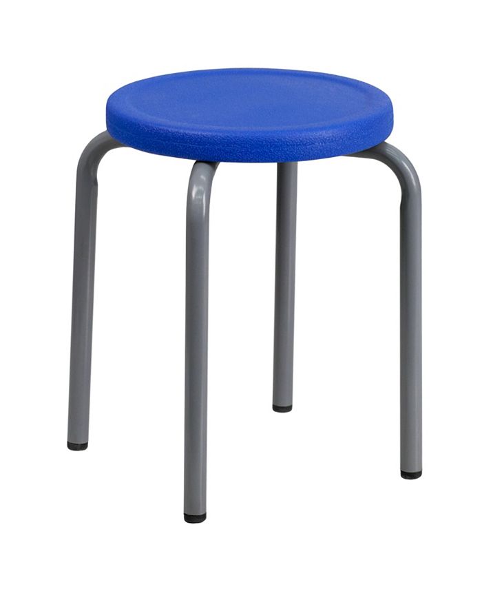 Flash Furniture Stackable Stool With Blue Seat And Silver Powder Coated ...
