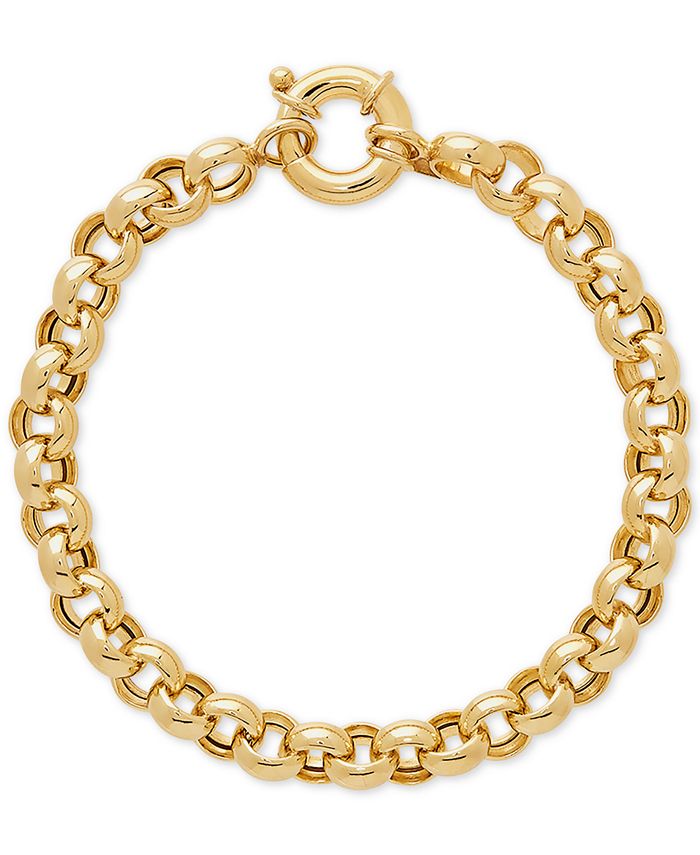 Italian Gold Round Rolo Link Bracelet in 14k Gold-Plated Sterling ...