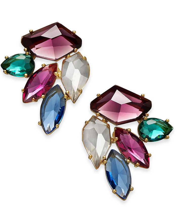 kate spade new york Gold-Tone Multi-Crystal Cluster Stud Earrings - Macy's