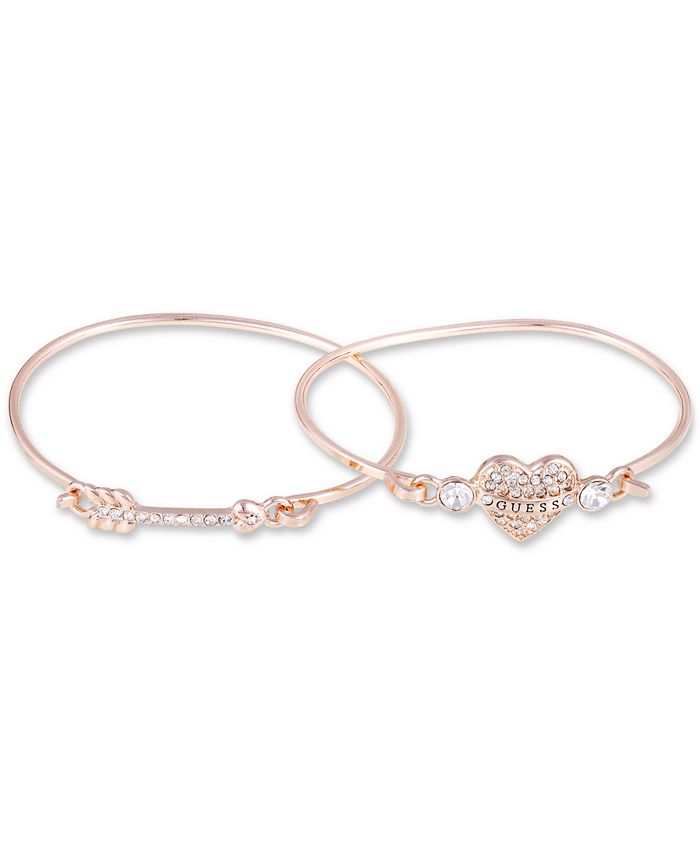 GUESS Rose Gold-Tone 2-Pc. Set Crystal Heart & Arrow Bangle Bracelets ...