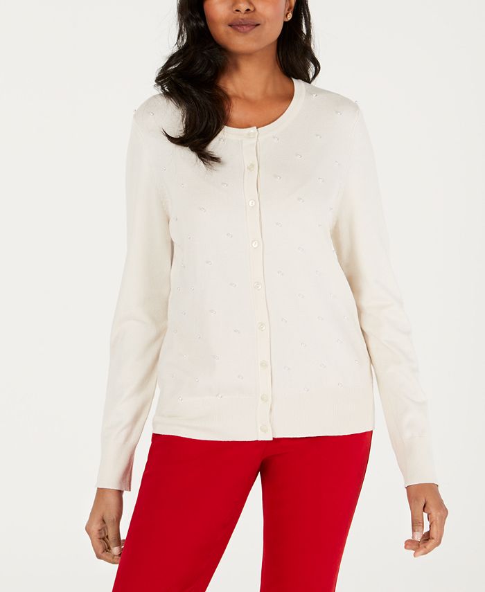 Charter Club Petite Pearl-Embellished Cardigan, Created for Macy's - Macy's