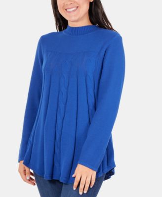 NY Collection Cable-Knit Mock-Neck Swing Sweater - Macy's