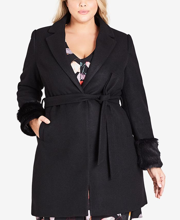 City Chic Trendy Plus Size Faux-Fur Fluff Coat - Macy's