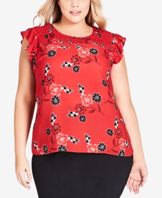 City Chic Trendy Plus Size Etched Floral Top - Macy's