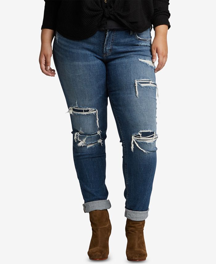 Silver Jeans Co. Plus Size Ripped Boyfriend Jeans - Macy's