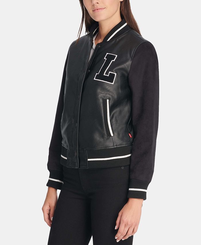 Levi's Mixed-Media Varsity Bomber Jacket - Macy's