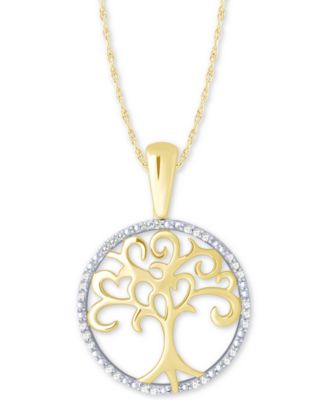 Diamond Family Tree 18" Pendant Necklace (1/10 ct. t.w.) in 10k Gold ...