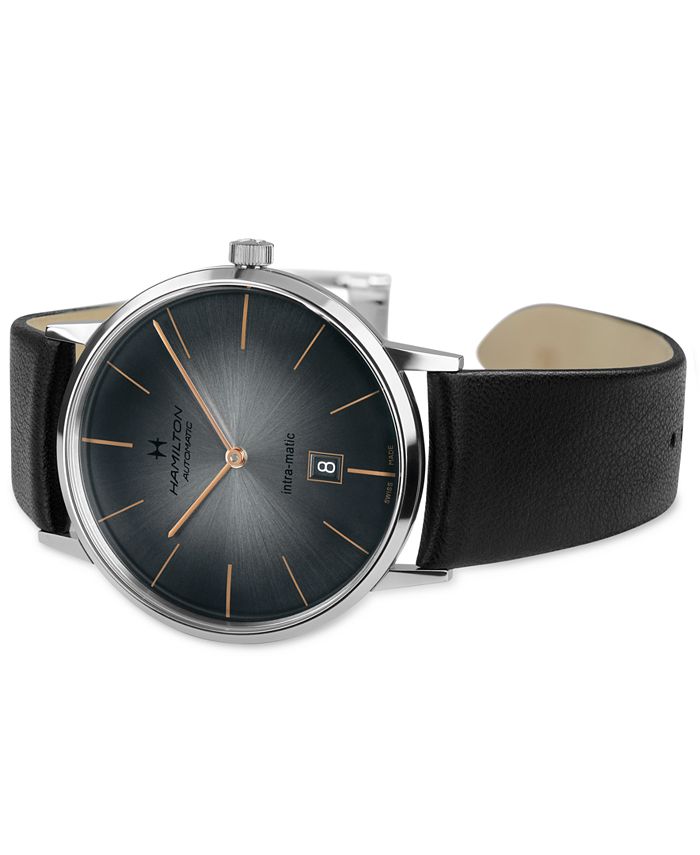 Hamilton Men's Swiss Automatic Intra-Matic Black Leather Strap Watch ...