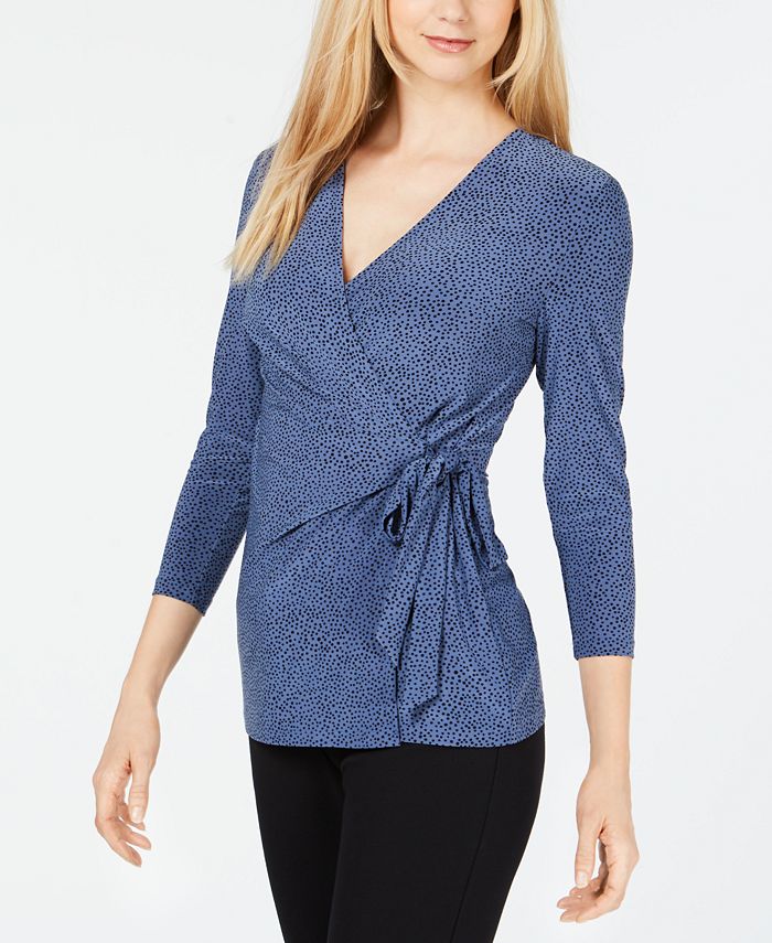Anne Klein Printed Faux-Wrap Top - Macy's