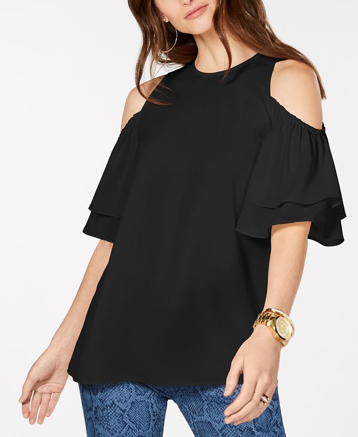 Michael Kors Ruffled Cold-Shoulder Top, In Regular & Petite Sizes - Macy's