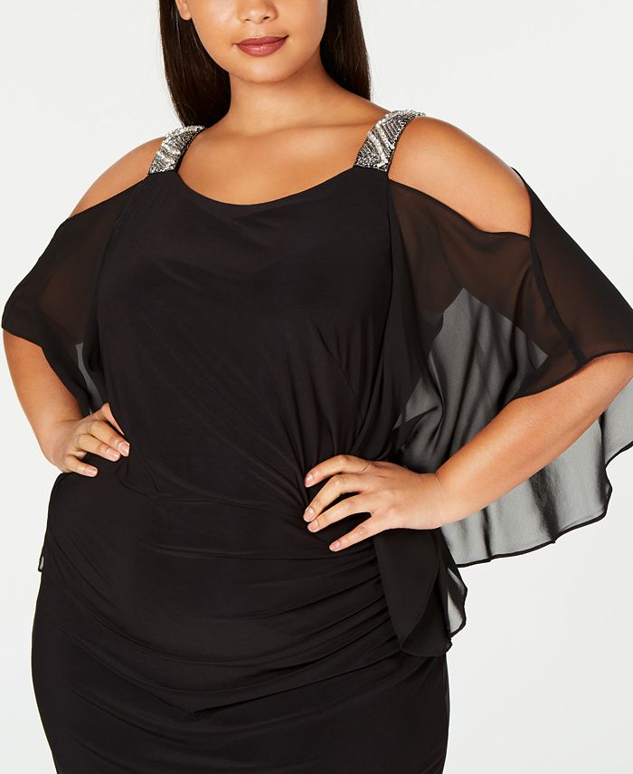 XSCAPE Plus Size Rhinestone Cold-Shoulder Sheath Dress - Macy's