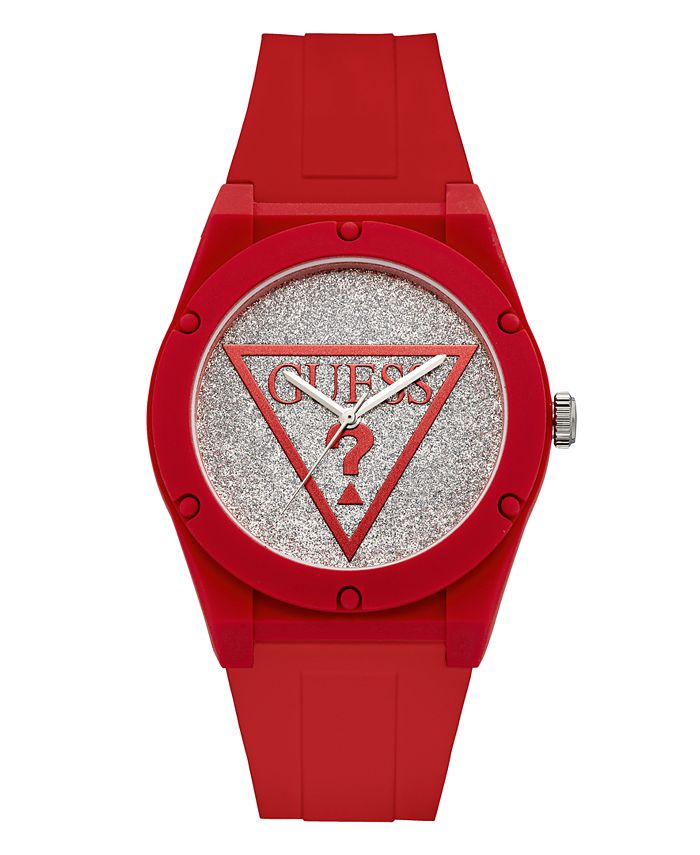 GUESS Women's Red Silver Iconic Glitter Logo Watch 42MM, Created for ...