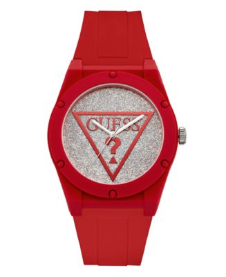 Guess Women's Red Silver Iconic Glitter Logo Watch 42MM, Created for ...