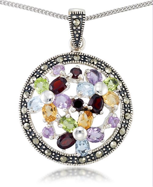 Macy's Multi-Color Stones & Marcasite Pendant on 18" Chain in Sterling ...